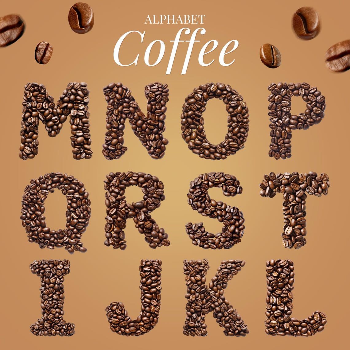 Coffee Bean Alphabet Clipart: Caffeine Font, Numbers & Letters (PNG ...