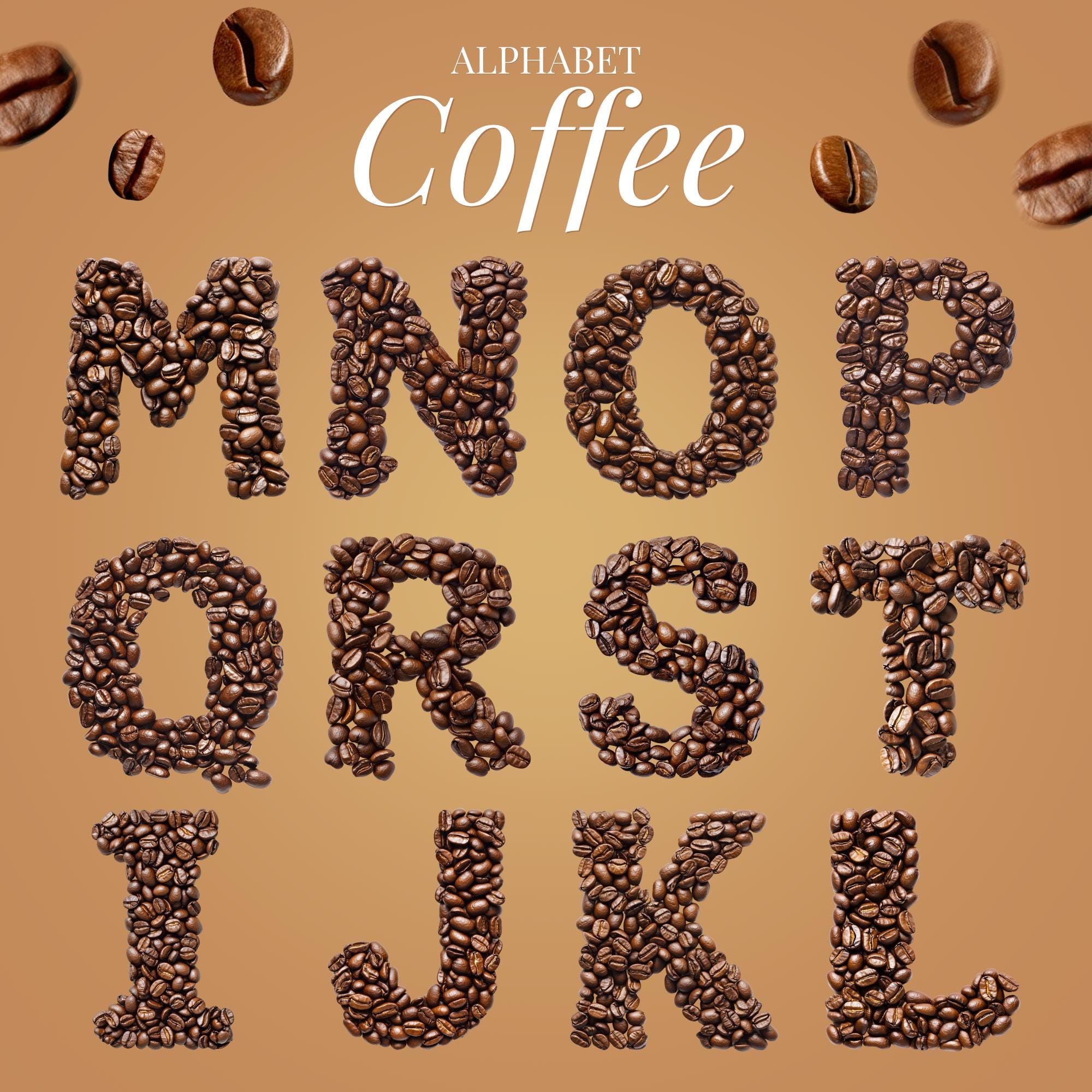 Coffee Bean Alphabet Clipart: Caffeine Font, Numbers & Letters (PNG ...