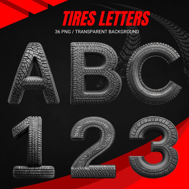 Tires Letters Clipart 36 PNG, Tire Text Style, Automotive Letters, Car ...