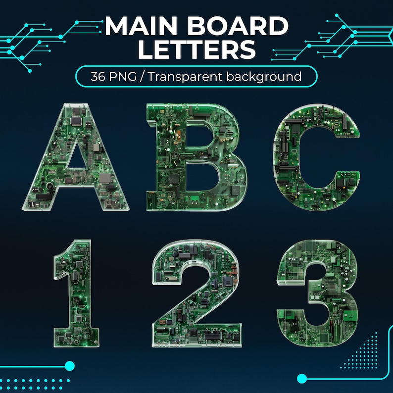 Main Board Letters, 36 PNG, Circuit Board, Tech-themed Letters ...
