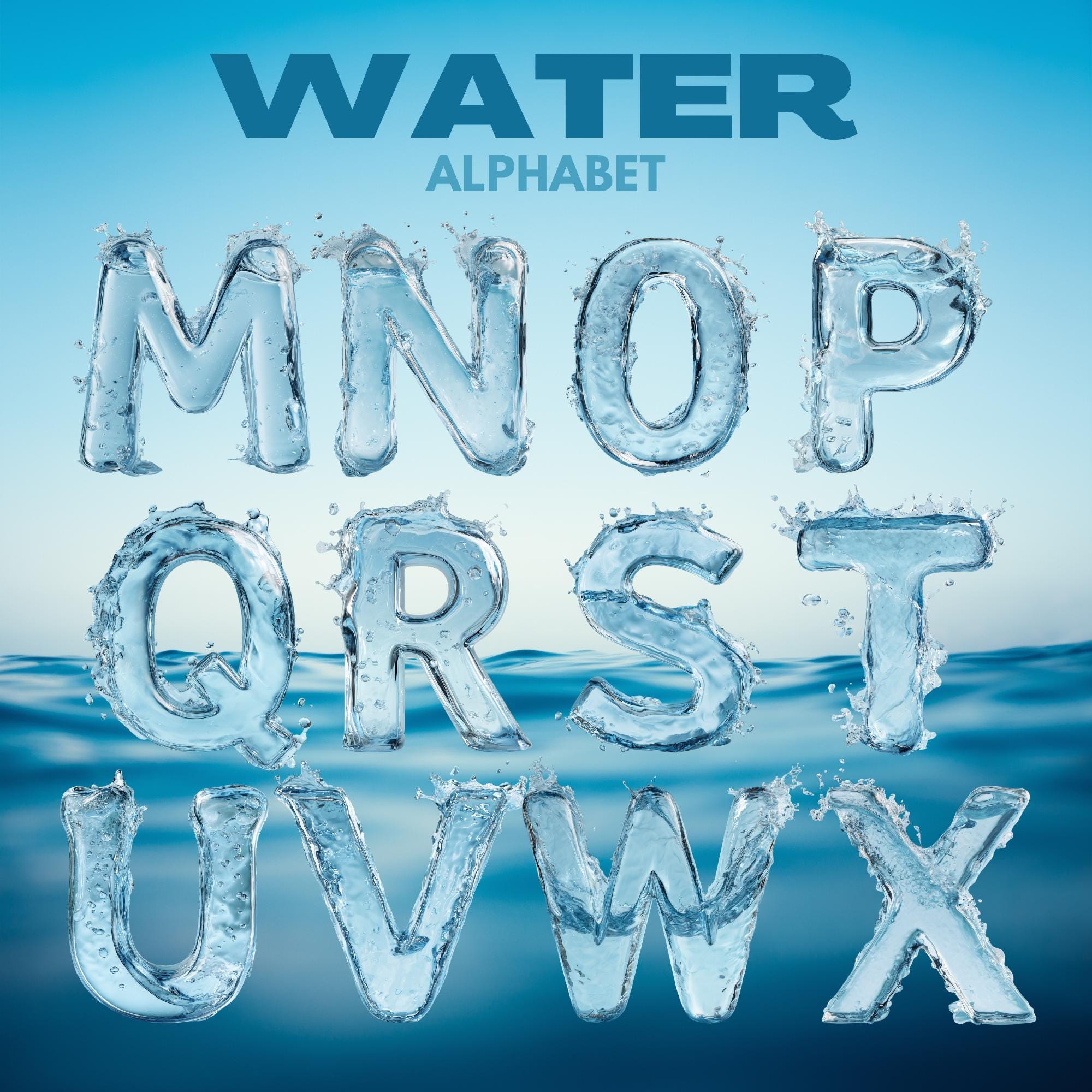 Water Alphabet Clipart: Splash Font PNG, Ocean Theme (digital Download ...