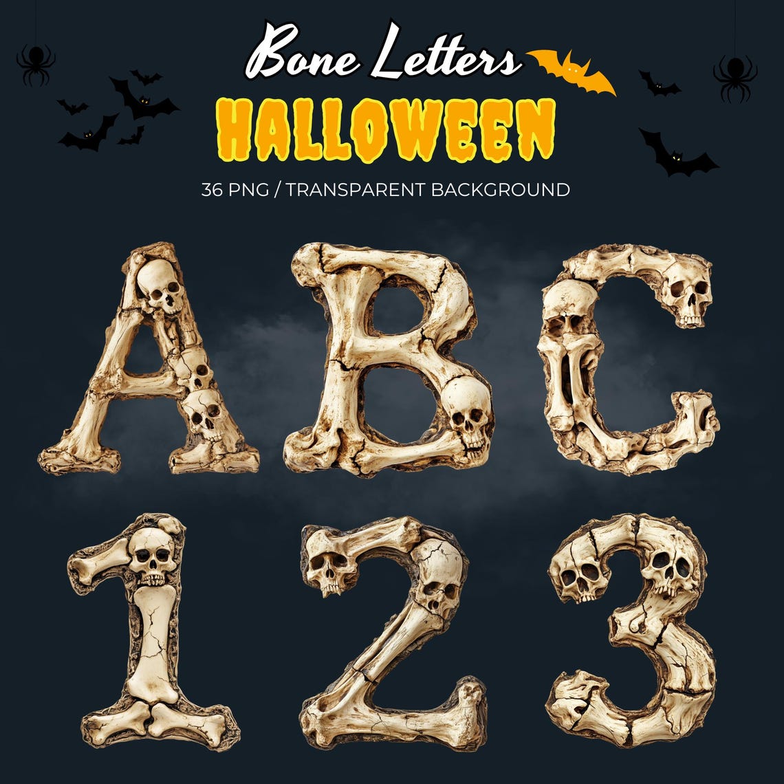 Bone Letters Halloween Alphabet Clipart 36 PNG, Skull Font, Skull ...