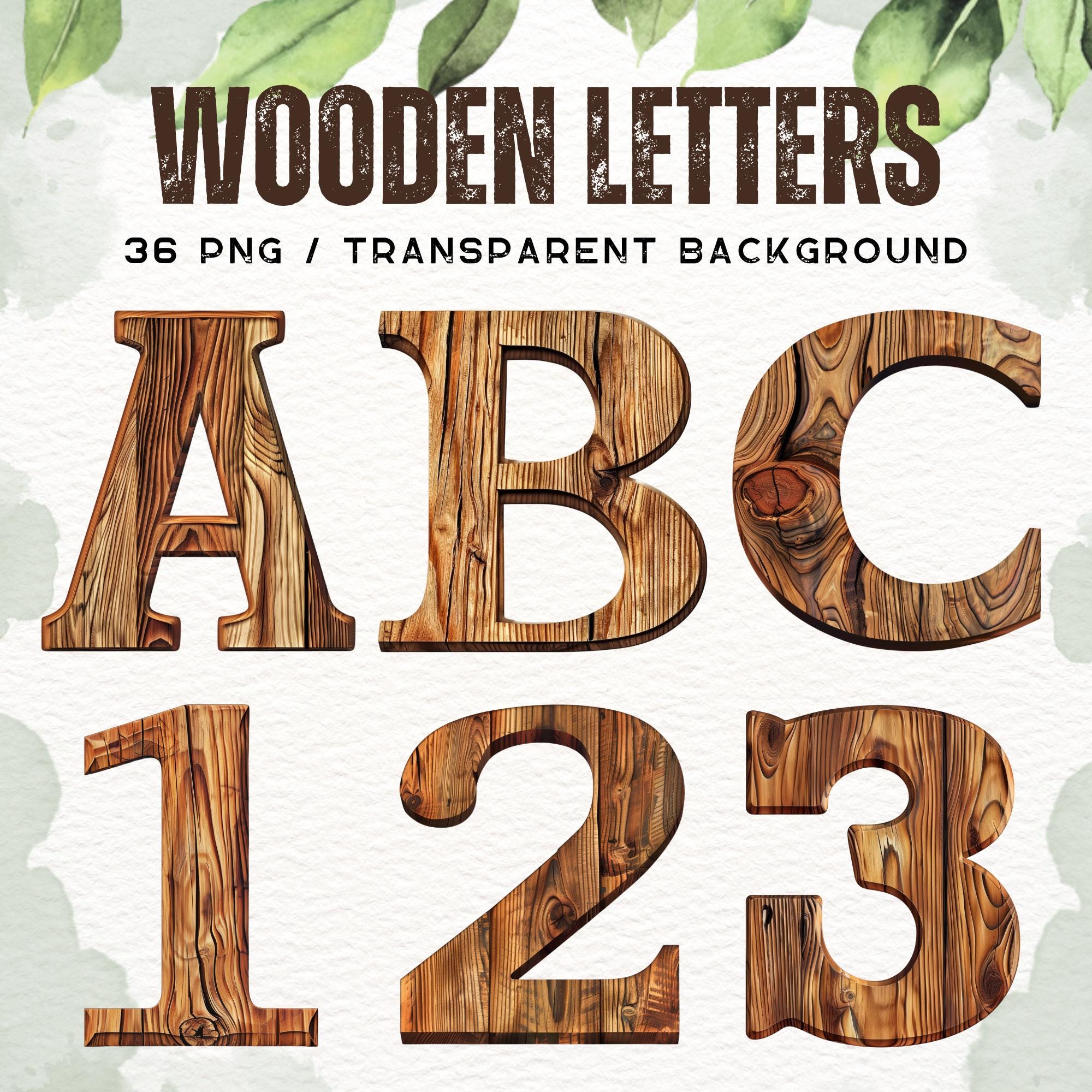 Wooden Letters Clipart: Rustic Wood Grain Alphabet (PNG Digital ...