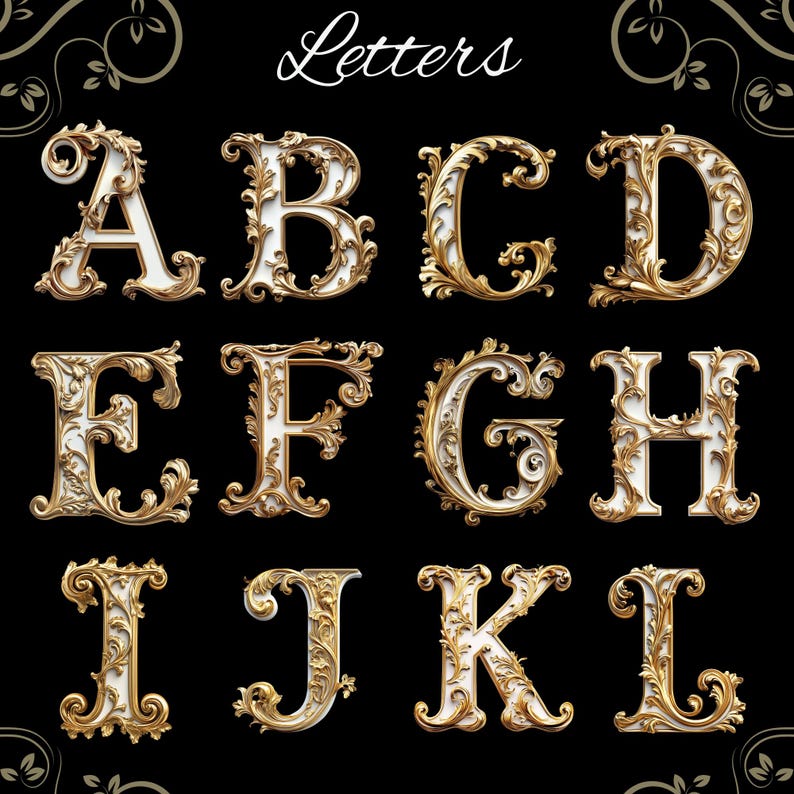 Ornate Gold Letters Clipart 36 PNG, Baroque Style Letters, Elegant ...