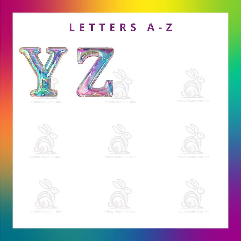 Rainbow Bubble Letters, Foil Balloon Letters, 36 PNG, Balloon Alphabet ...