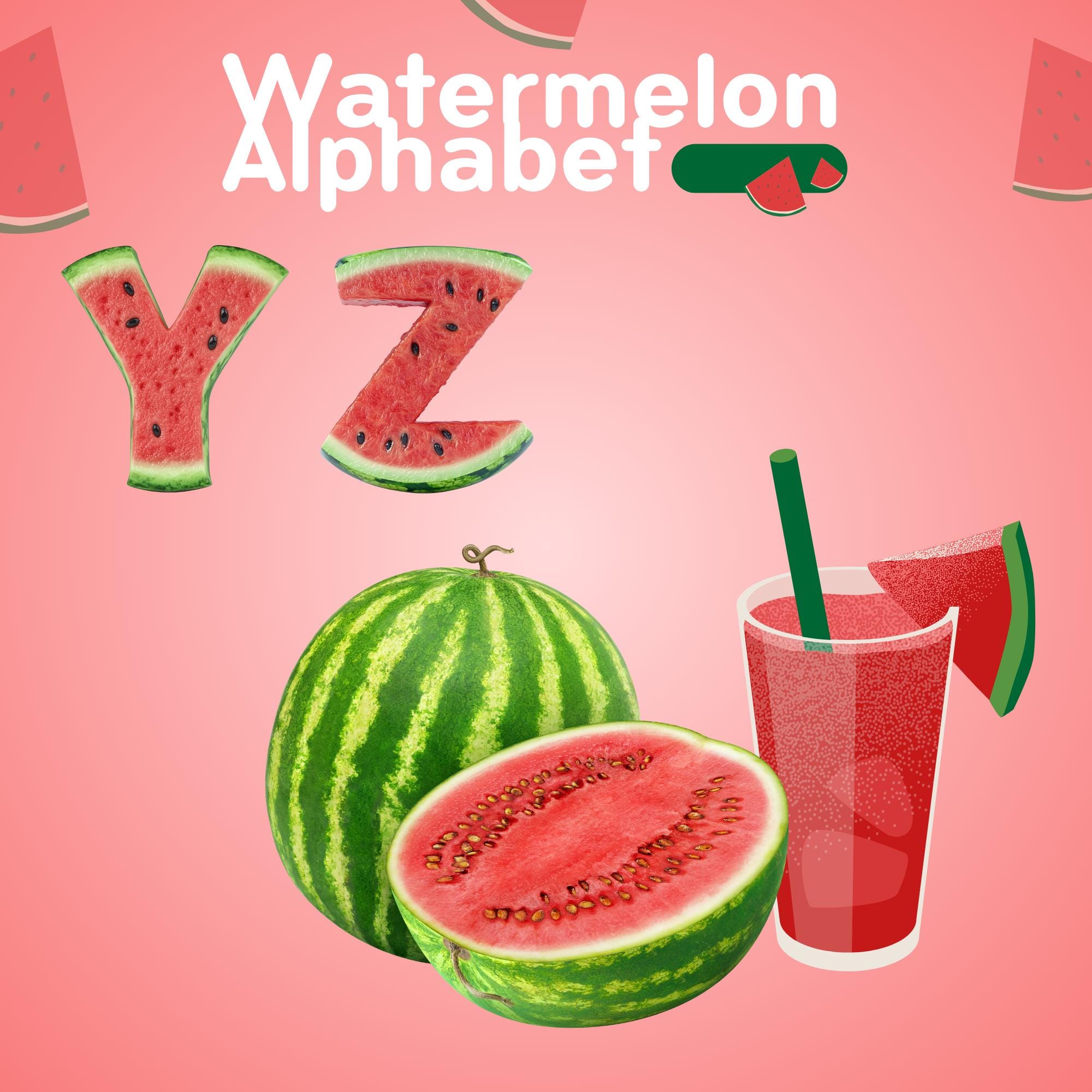 Watermelon Alphabet Clipart, Summer Letters 36 PNG, Juicy Fruit Font ...