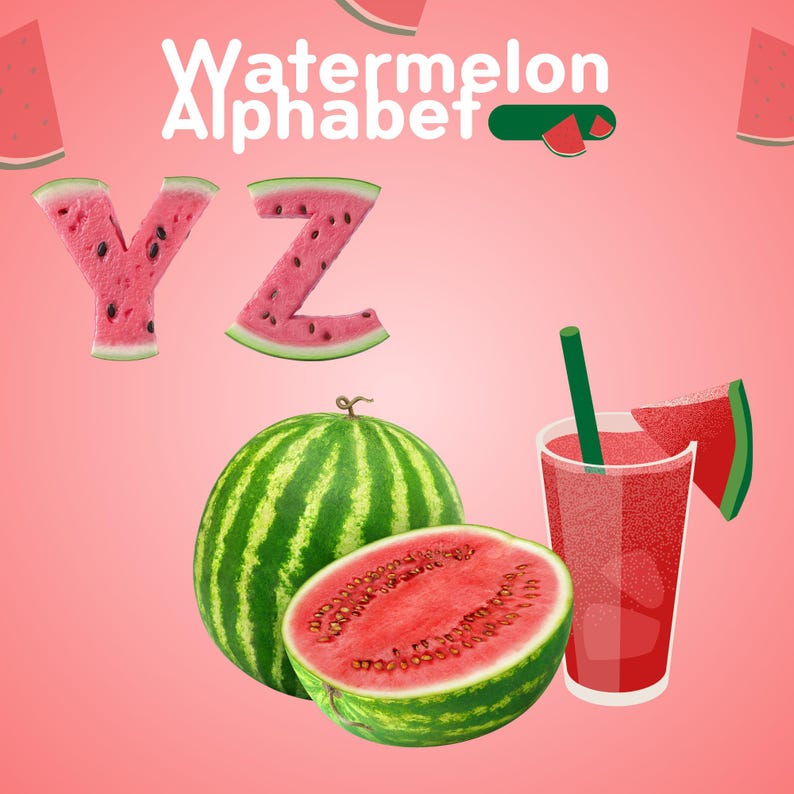 Watermelon Alphabet Clipart: Summer Fruit Letters (PNG) - Etsy