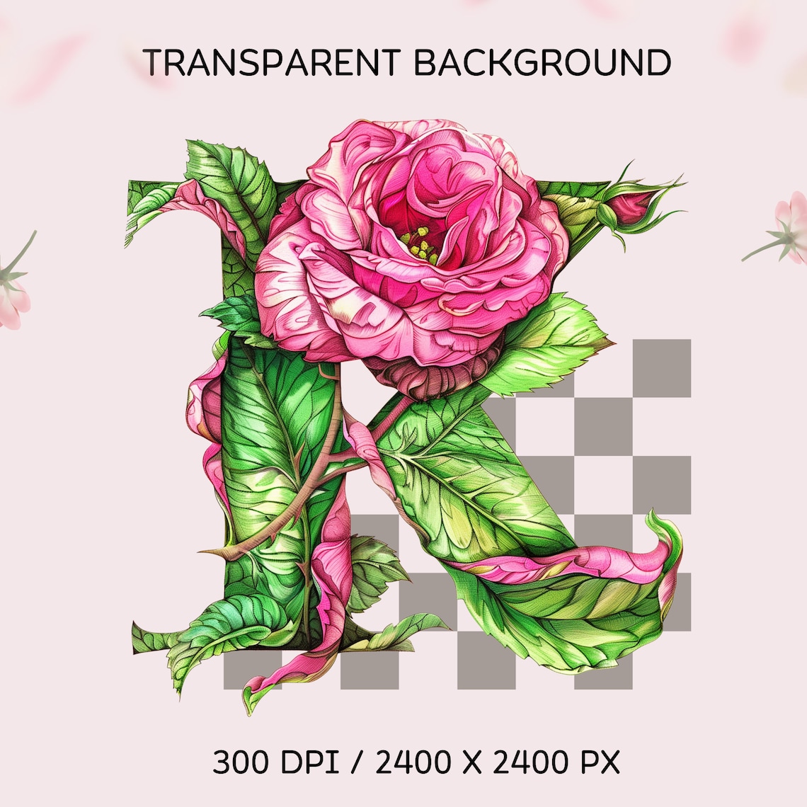 Rose Letters, Floral Alphabet, 36PNG, Pink Flowers Bundle, Pink ...