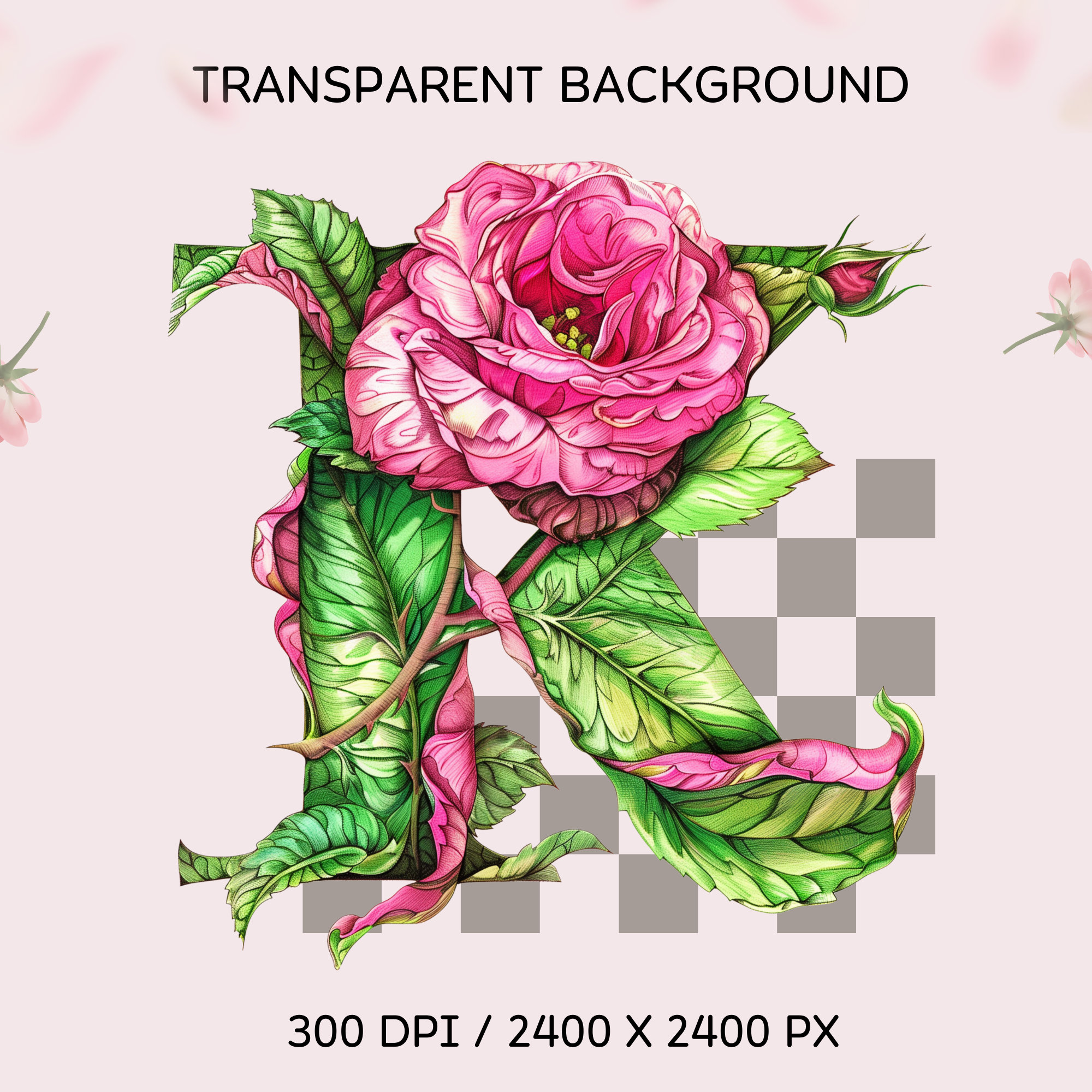 Rose Letters, Floral Alphabet, 36PNG, Pink Flowers Bundle, Pink ...