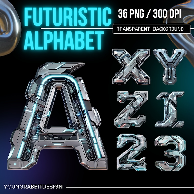 Cybernetics Alphabet 36 PNG, High-tech Lettleers Clipart, Space Letters ...