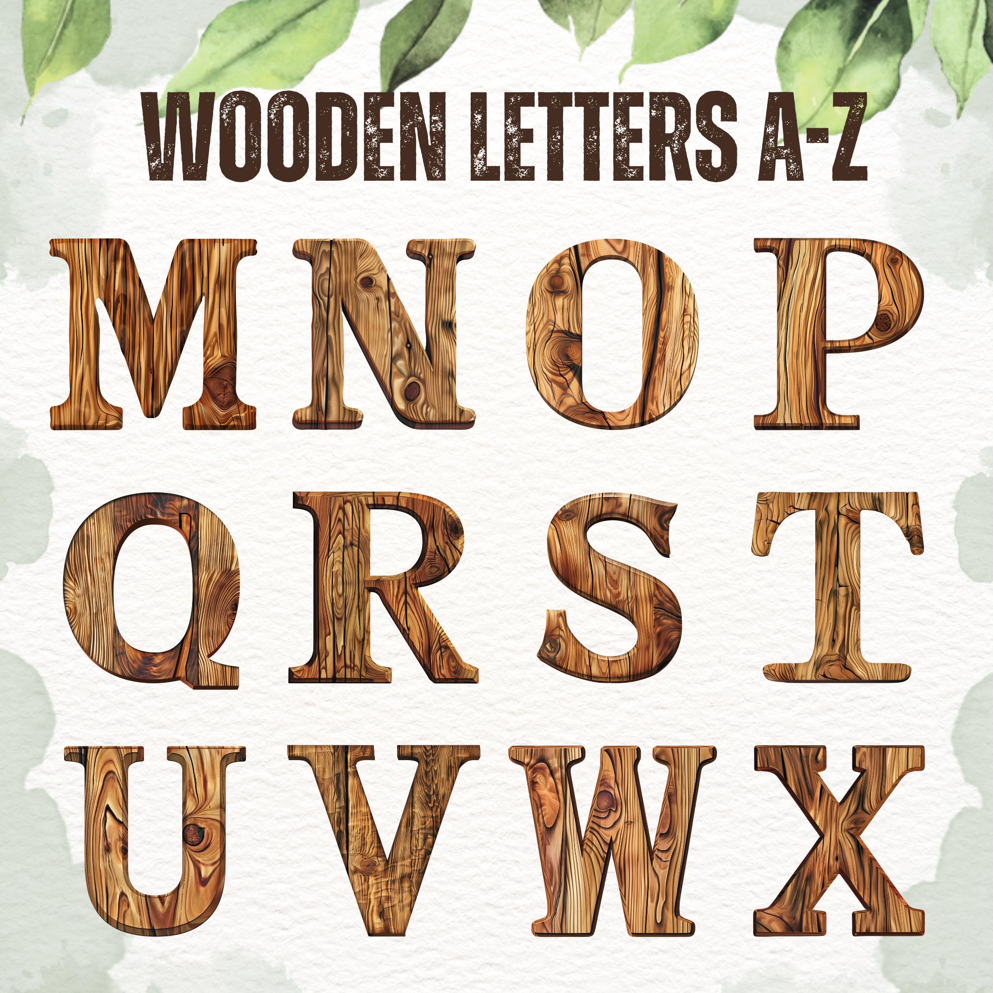 Wooden Letters Clipart: Rustic Wood Grain Alphabet (PNG Digital ...