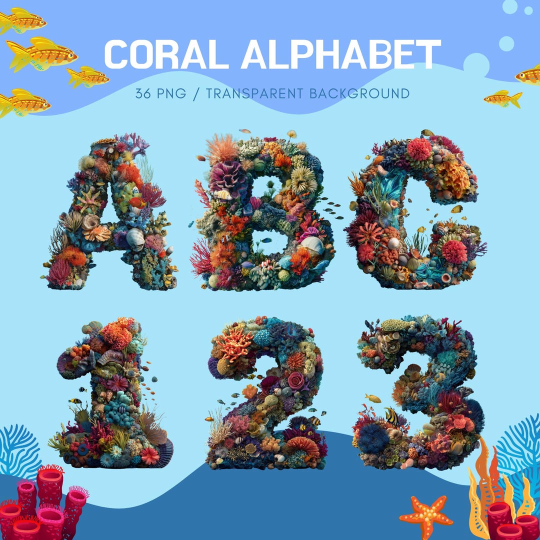 Coral Alphabet PNG Clipart, Ocean Font Digital Download - Etsy UK