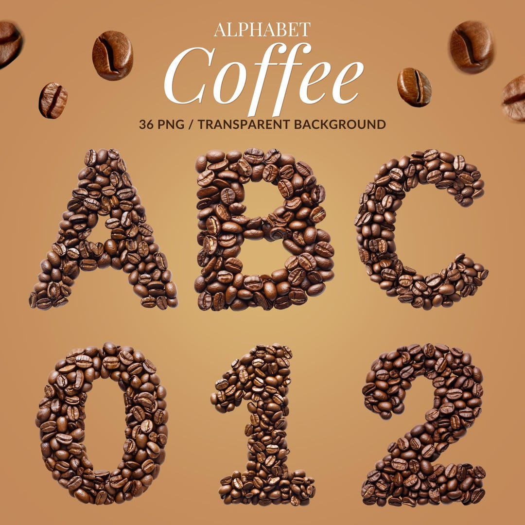 Coffee Alphabet Clipart , Coffee Bean Letters and Numbers 36 PNG ...