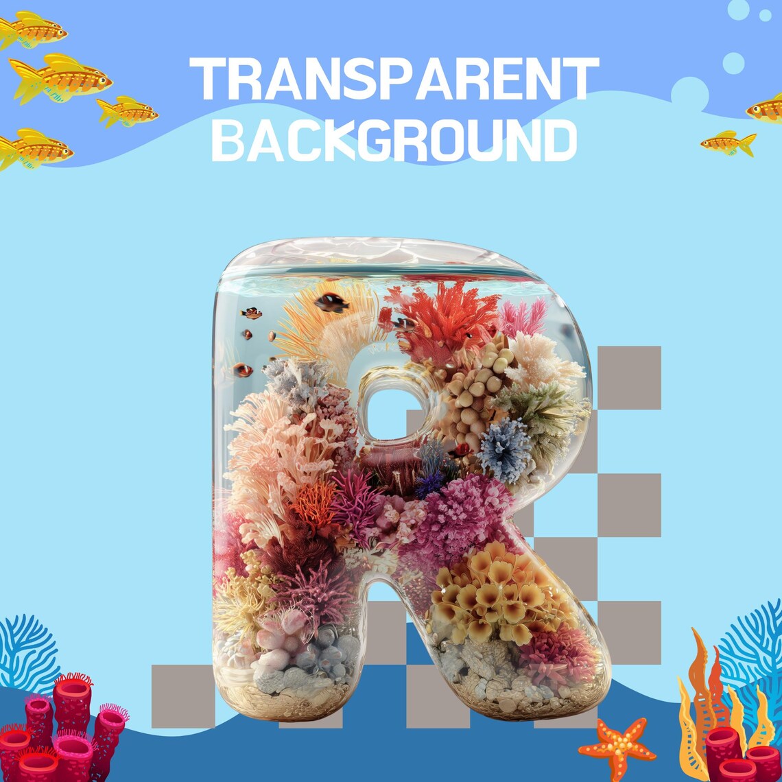 Coral Alphabet PNG | Ocean Glass Letters & Numbers | Underwater ABC ...
