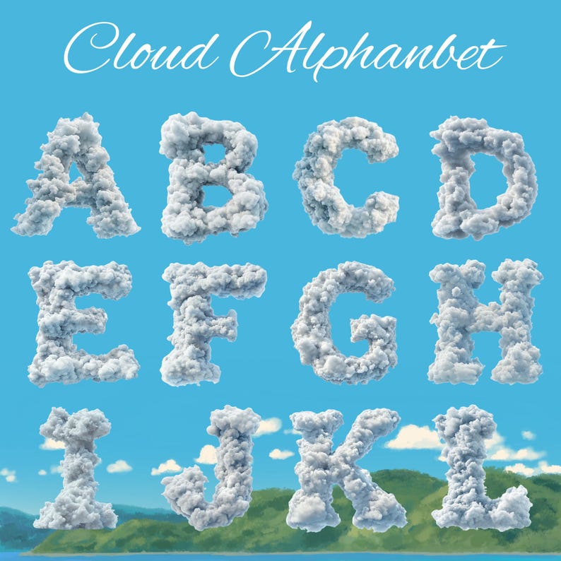 Cloud Alphabet Clipart: Fluffy Sky Letters PNG (digital Download) - Etsy