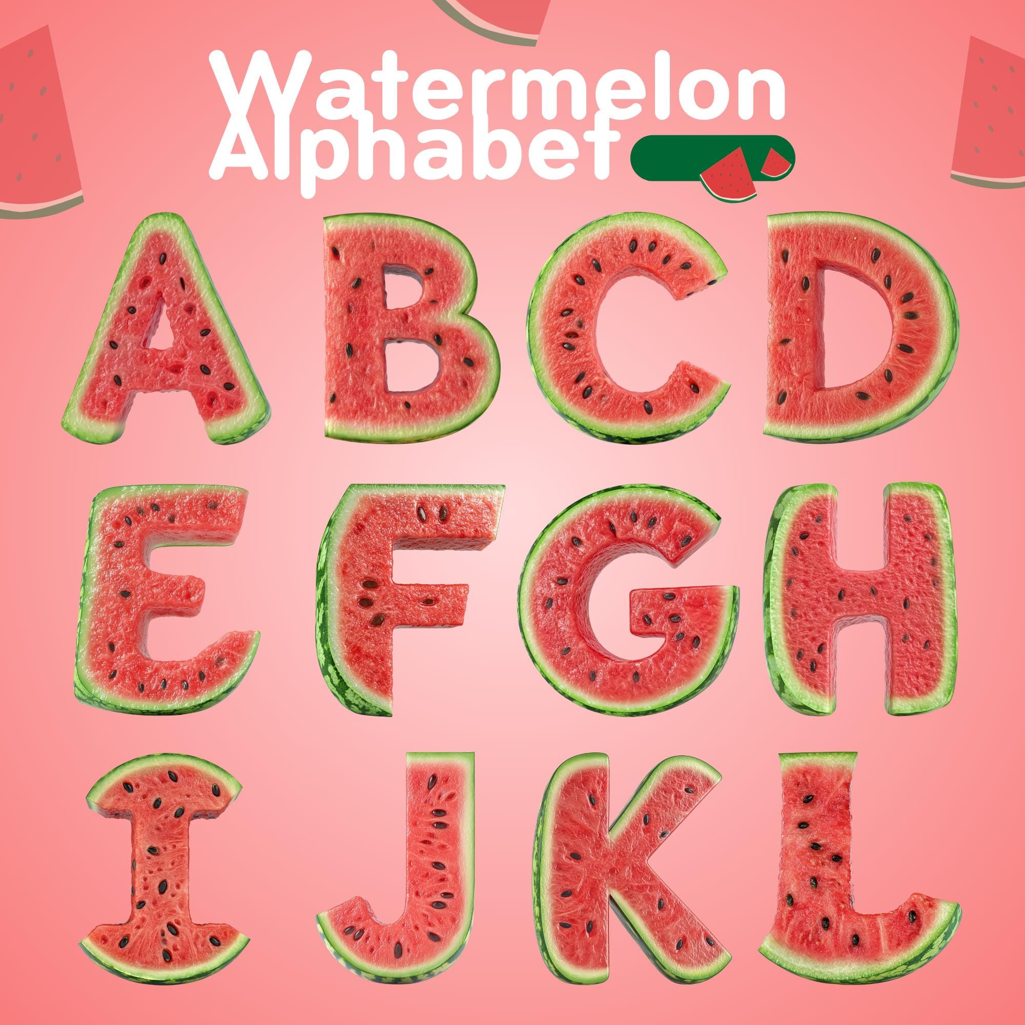 Watermelon Alphabet Clipart, Summer Letters 36 PNG, Juicy Fruit Font ...