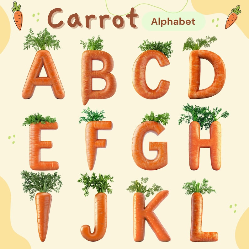 Carrot Alphabet Clipart, Vegetable Letters 36 PNG, Fun Food Font ...