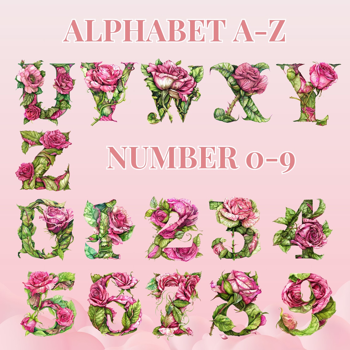 Rose Letters, Floral Alphabet, 36PNG, Pink Flowers Bundle, Pink ...