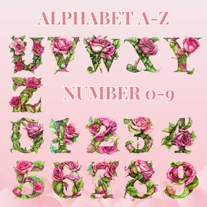 Rose Letters, Floral Alphabet, 36PNG, Pink Flowers Bundle, Pink ...