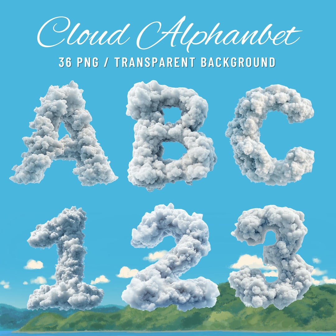 Cloud Alphabet Clipart: Fluffy Sky Letters PNG (digital Download) - Etsy