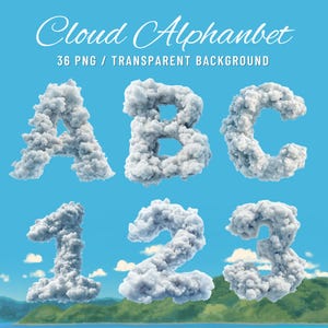 Cloud Alphabet Clipart 36 PNG, Fluffy Cloud Letters, Dreamy Sky Font ...