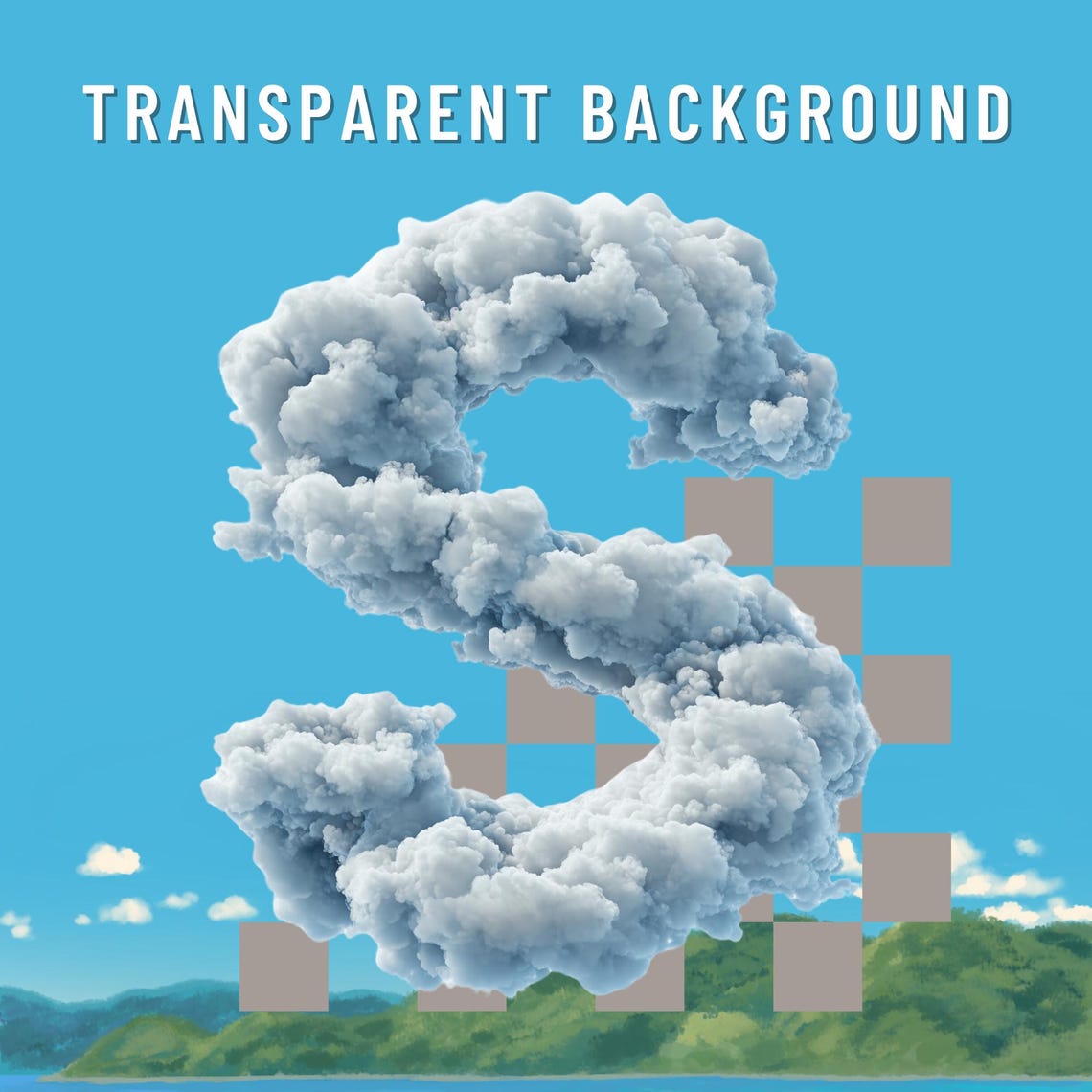 Cloud Alphabet Clipart 36 PNG, Fluffy Cloud Letters, Dreamy Sky Font ...