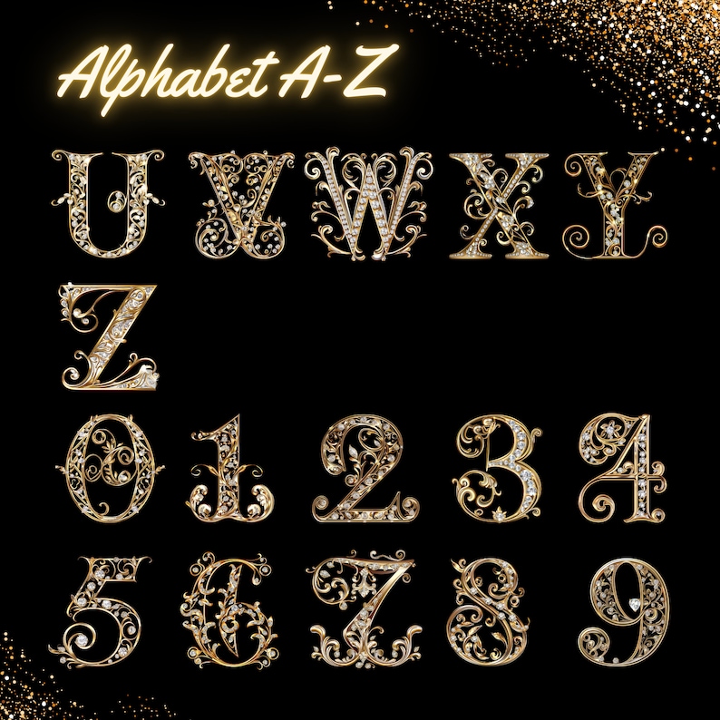 Diamond Letters, Diamond Alphabet, 36 PNG, Gold Alphabet, Gold Letters ...