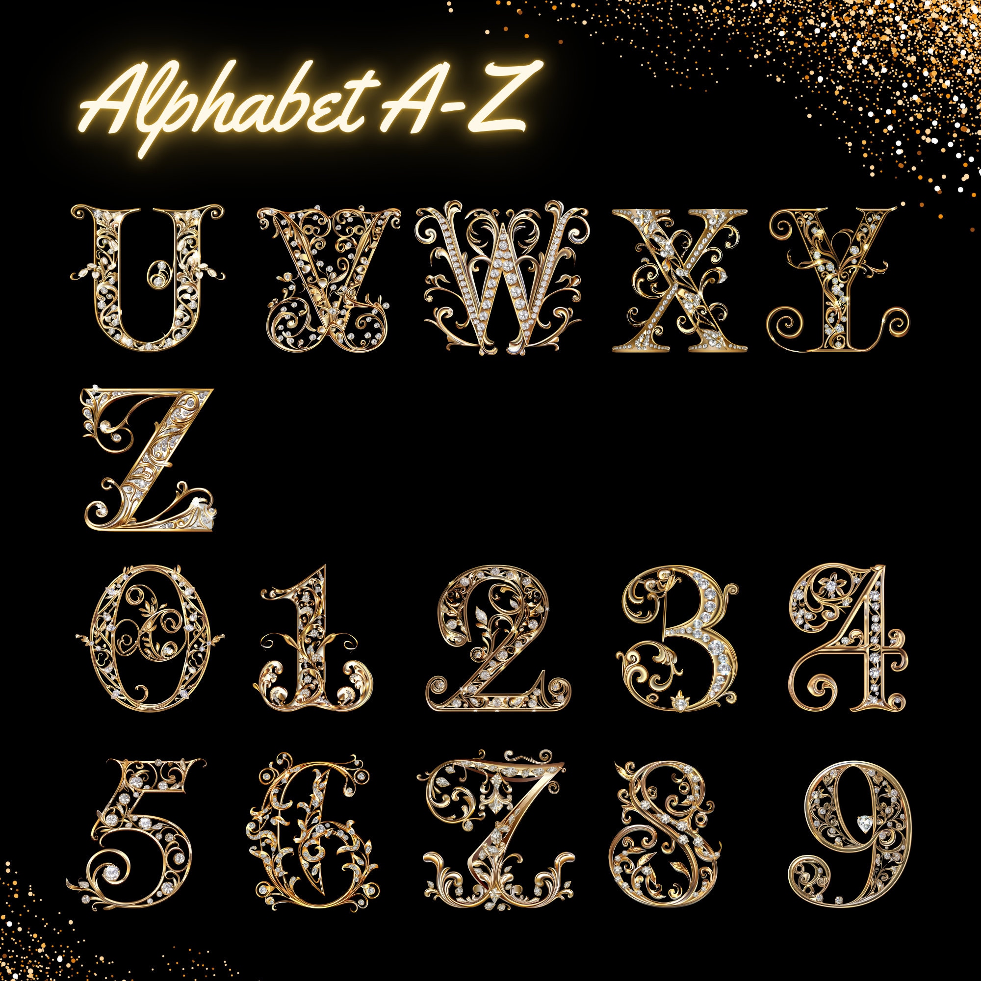 Diamond Letters, Diamond Alphabet, 36 PNG, Gold Alphabet, Gold Letters ...