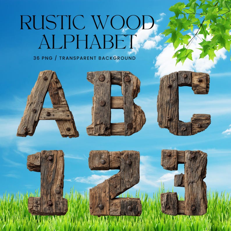 Rustic Wood Alphabet PNG, Farmhouse Wooden Letters, Vintage Timber Font ...