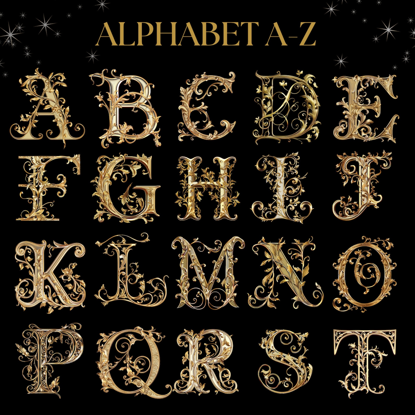 Gold Alphabet, Gold Letters, PNG, Luxury Letters, Metallic Letters ...