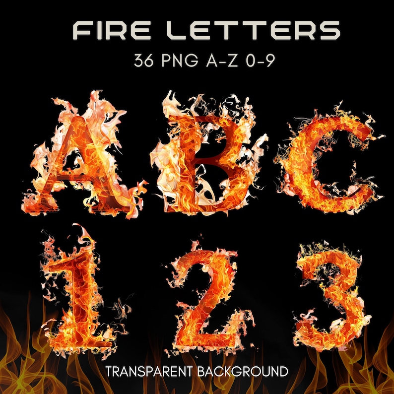 Fire Letters PNG Clipart, 36 Flaming Alphabet & Number Set, Fiery Font ...