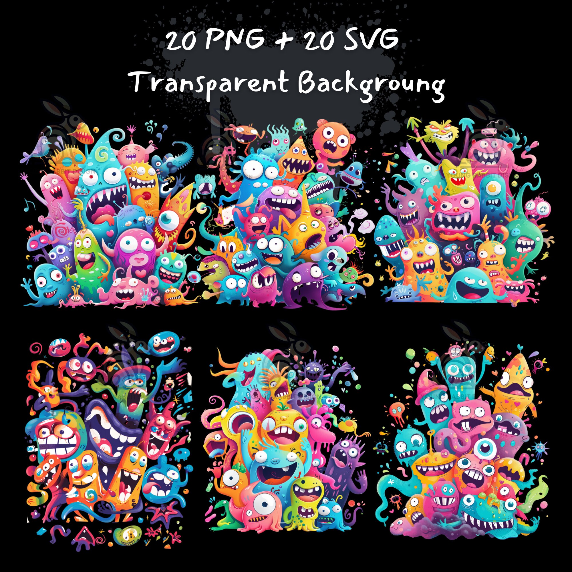 Cute Monster Clipart, 20 PNG, Fluffy Monsters, Kawaii Monsters, Baby ...
