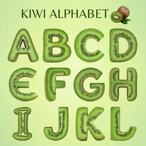 Kiwi Alphabet Clipart, Fresh Fruit Letters 36 PNG, Tropical Font for ...