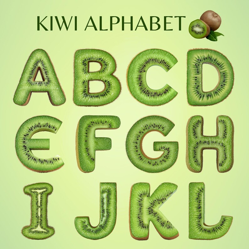 Kiwi Alphabet Clipart: Tropical Fruit Letters, 36 PNG (digital Download ...