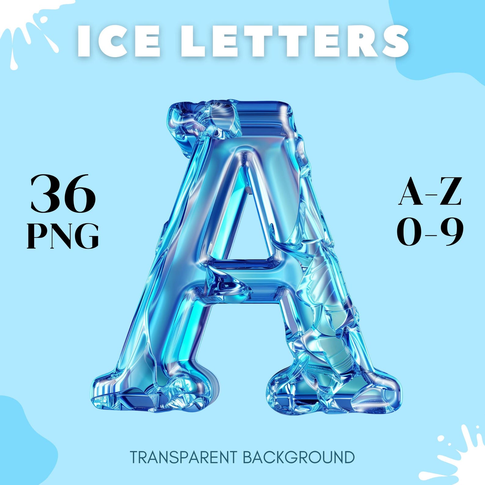 Ice Letters & Numbers Clipart: 36 PNG Frozen Winter Graphics (digital ...