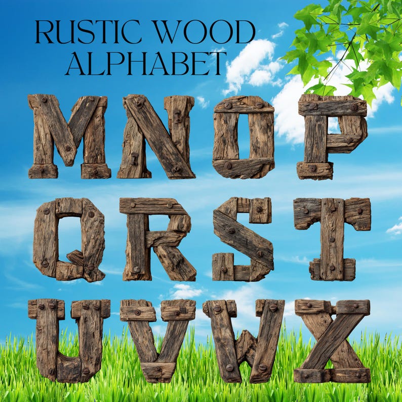 Rustic Wood Alphabet PNG, Farmhouse Wooden Letters, Vintage Timber Font ...