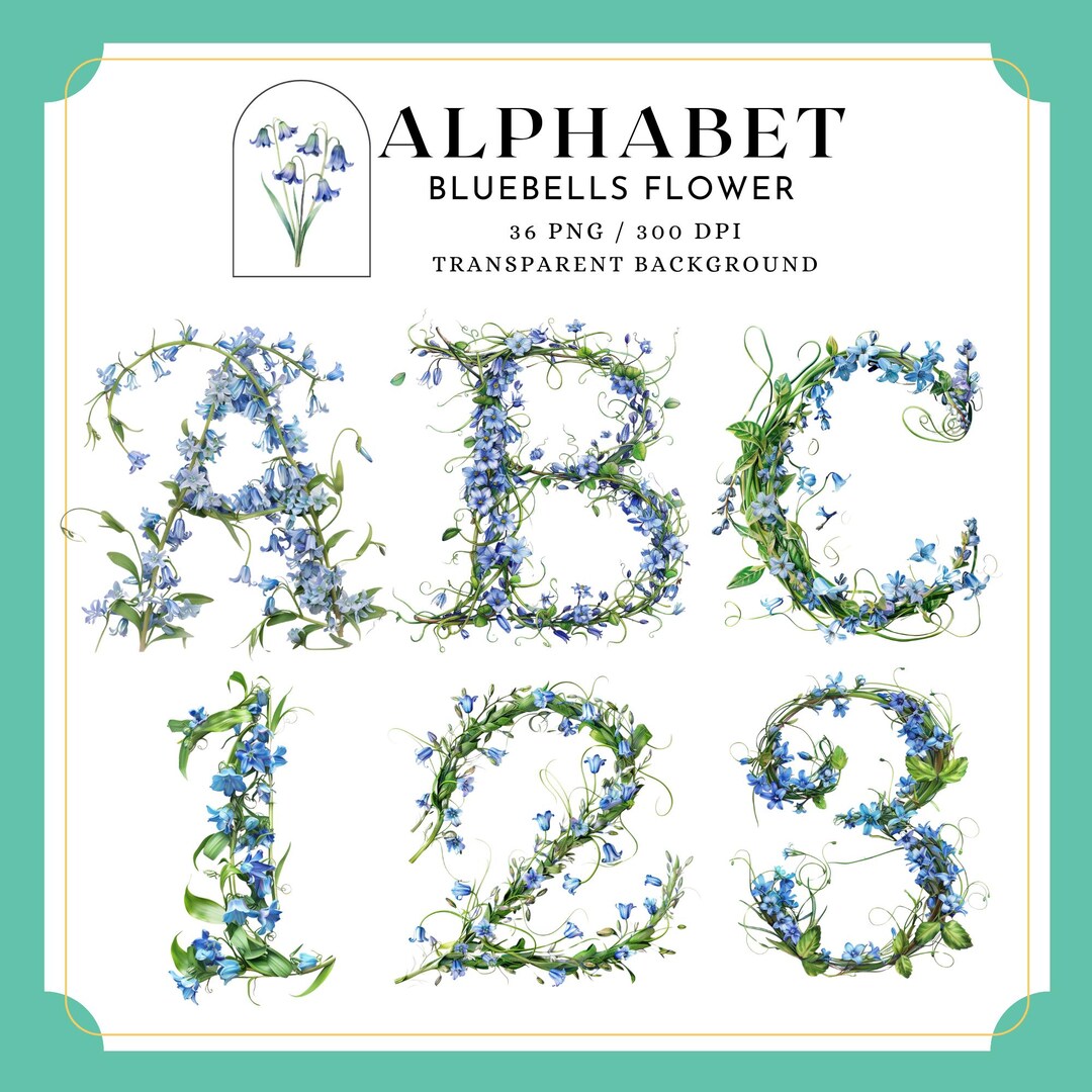 Floral Letters, Floral Alphabet, 36PNG, Botanical Font, Wild Flower ...