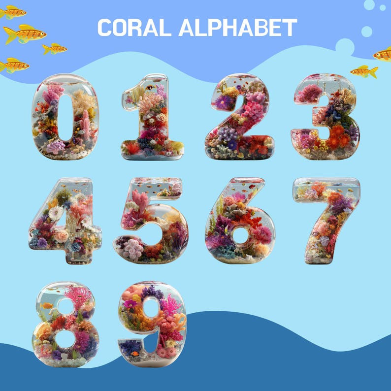 Coral Alphabet PNG | Ocean Glass Letters & Numbers | Underwater ABC ...