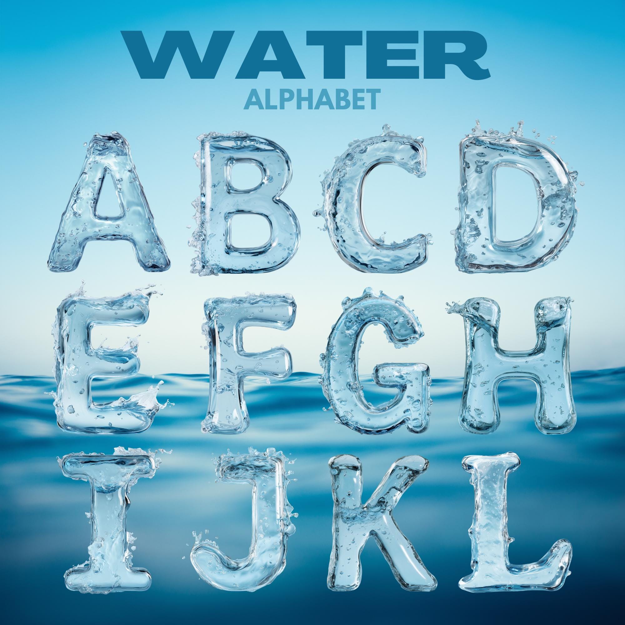 Water Alphabet Clipart: Splash Font PNG, Ocean Theme (digital Download ...