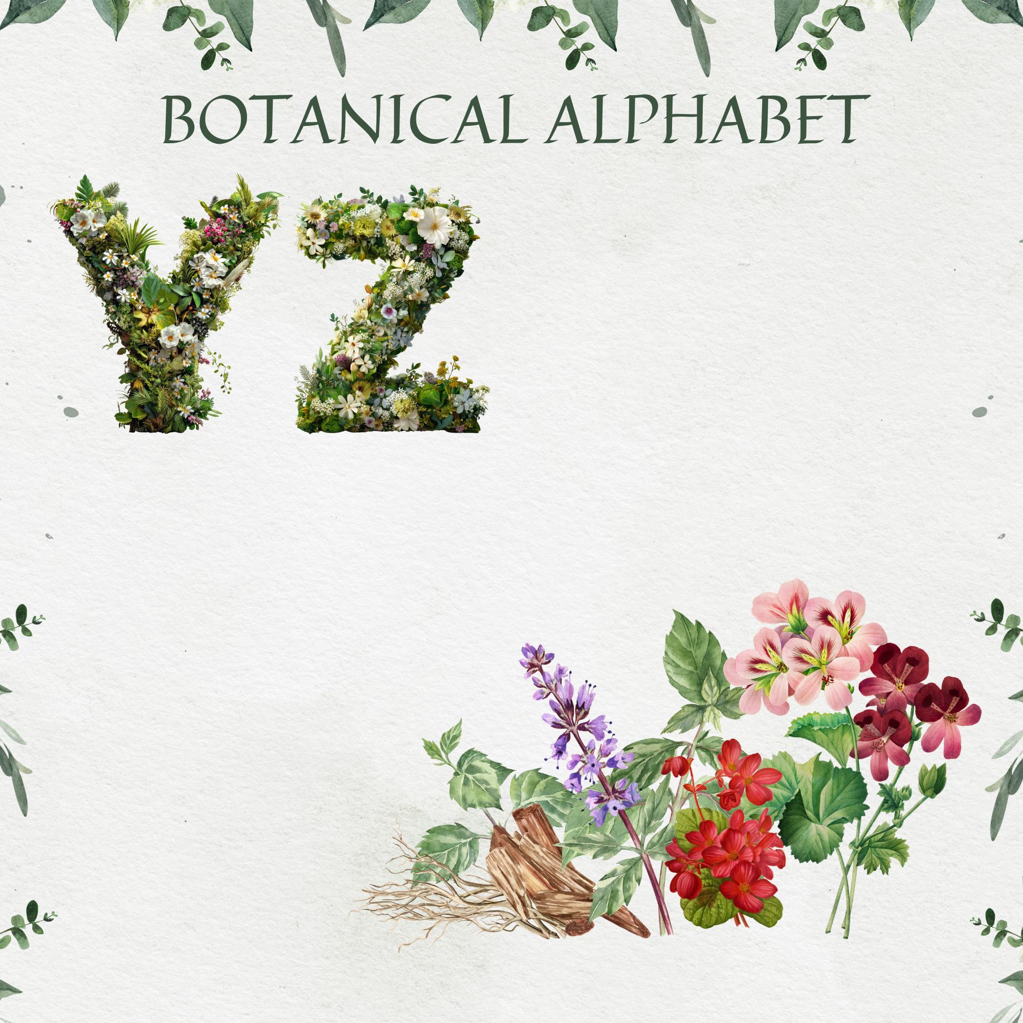 Botanical Alphabet, Floral Letters & Numbers Clipart, Greenery Garden ...