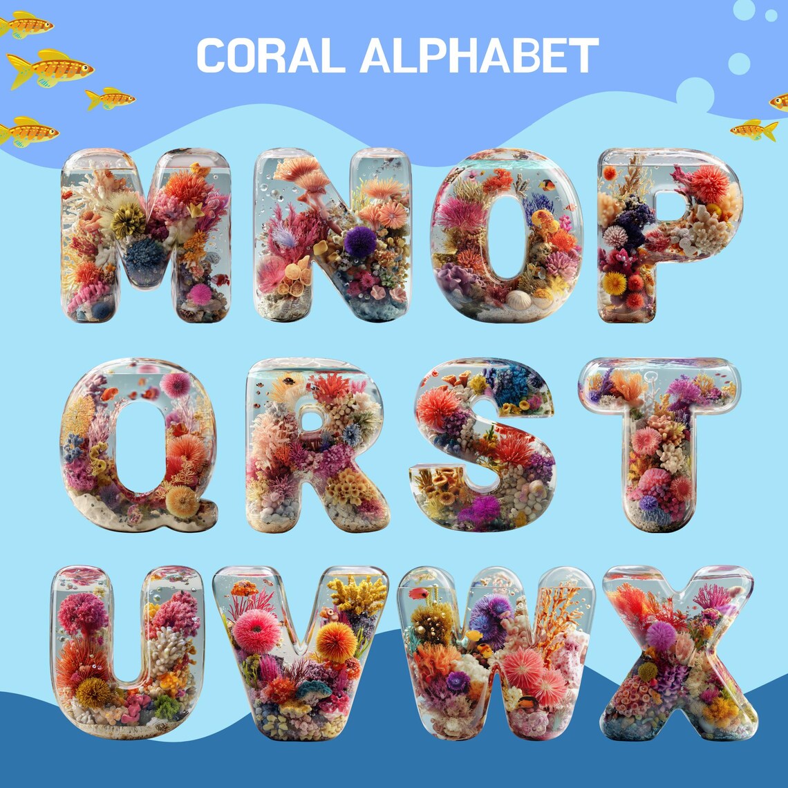 Coral Alphabet PNG | Ocean Glass Letters & Numbers | Underwater ABC ...