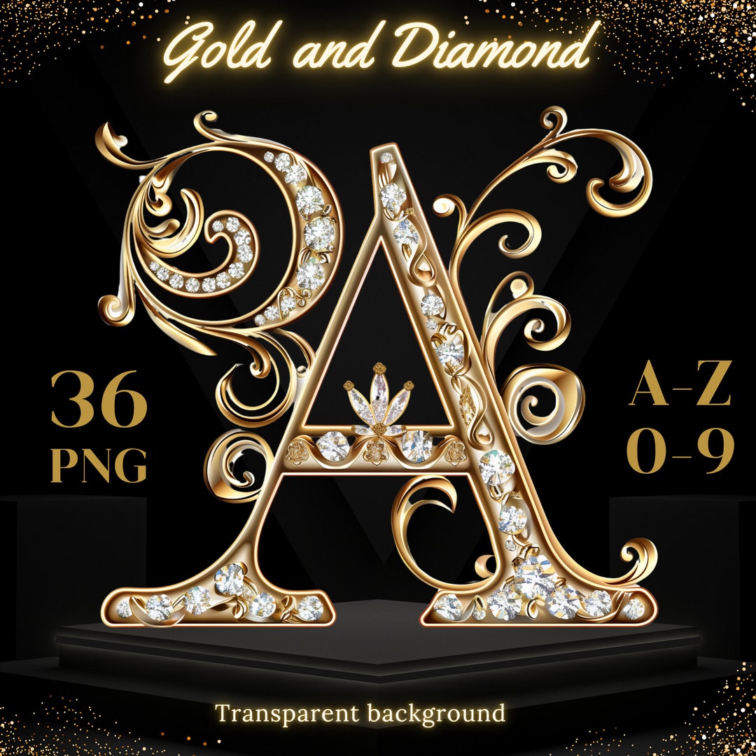 Diamond Letters, Diamond Alphabet, 36 PNG, Gold Alphabet, Gold Letters ...