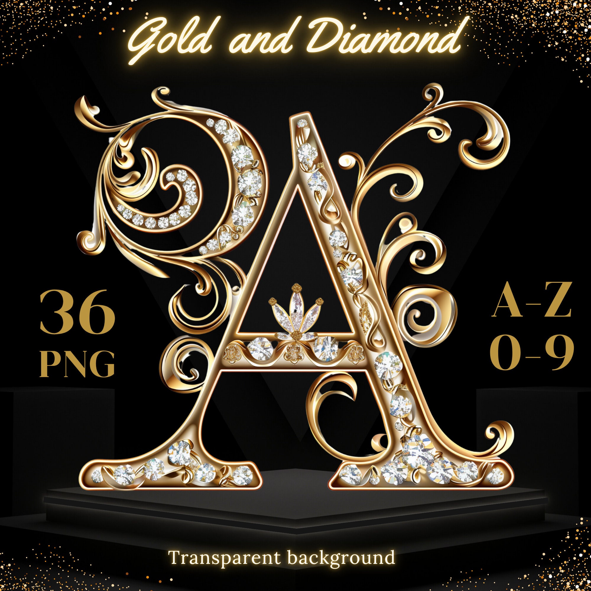 Diamond Letters, Diamond Alphabet, 36 PNG, Gold Alphabet, Gold Letters ...