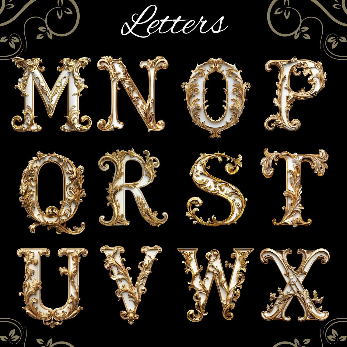 Ornate Gold Baroque Letters Clipart: Elegant Alphabet (36 PNG) - Etsy