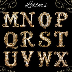 Ornate Gold Letters Clipart 36 PNG, Baroque Style Letters, Elegant ...