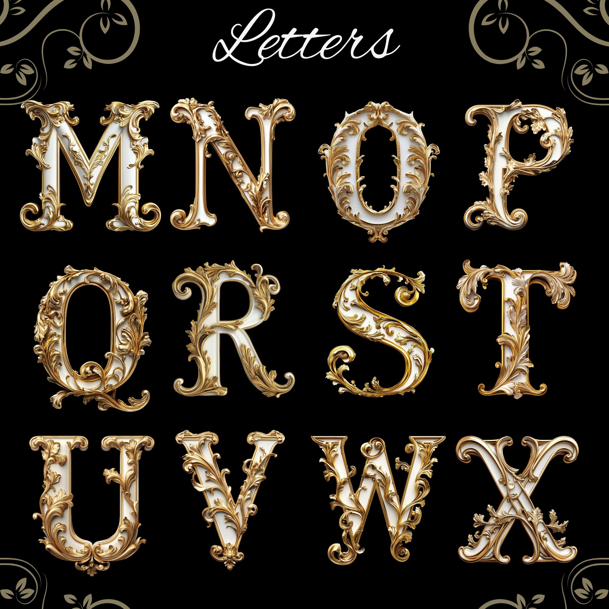 Ornate Gold Baroque Letters Clipart: Elegant Alphabet (36 PNG) - Etsy