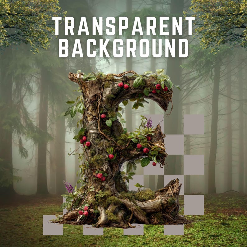 Forest Alphabet Clipart: Rustic Woodland Tree Letters, Numbers PNG ...