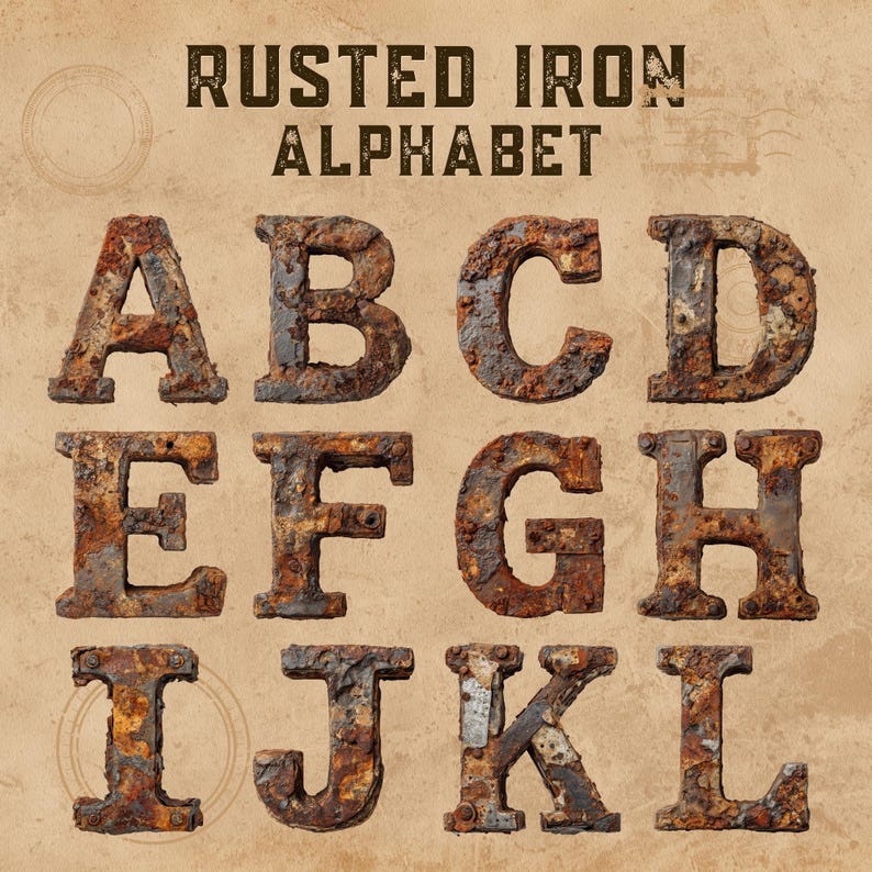 Rusted Metal Alphabet Clipart: Industrial Steampunk Font 36 PNG - Etsy