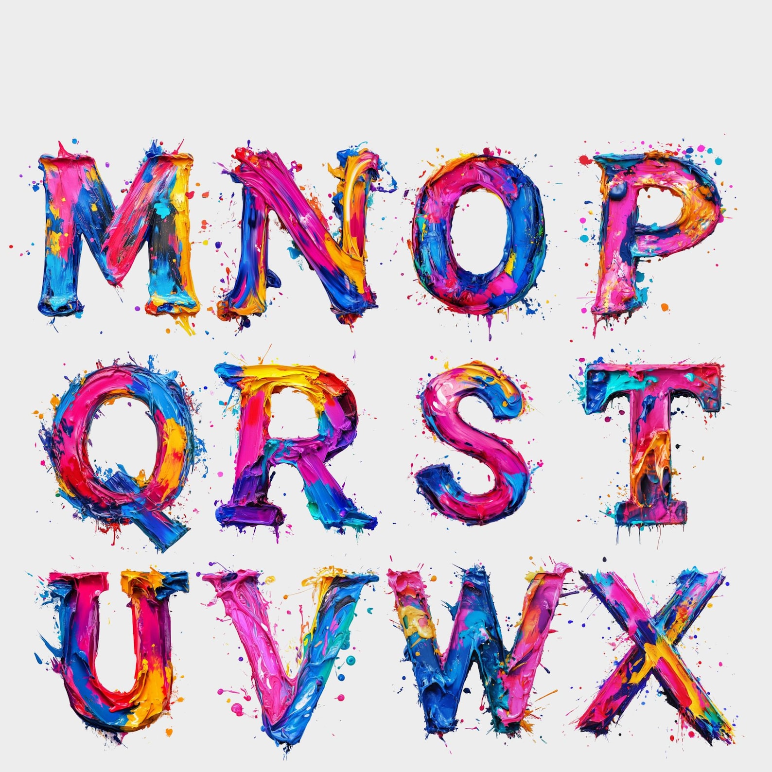 Color Splash Alphabet Clipart 36 PNG Artistic Letters, Paint Splatter ...