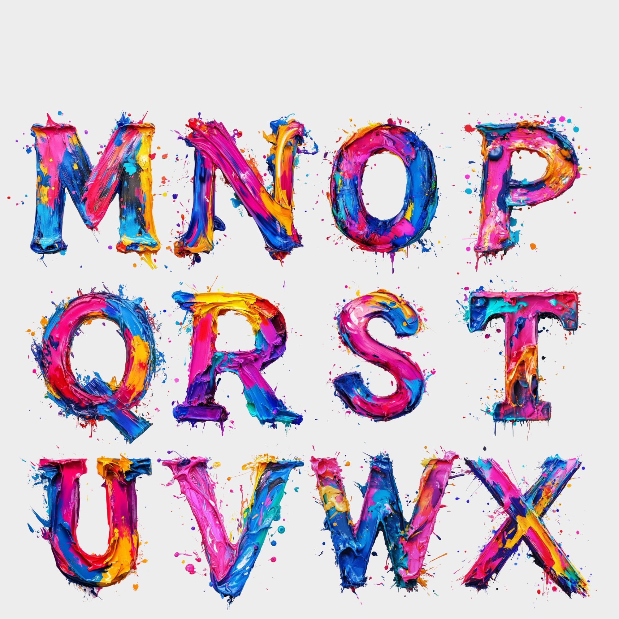 Color Splash Alphabet Clipart 36 PNG Artistic Letters, Paint Splatter ...